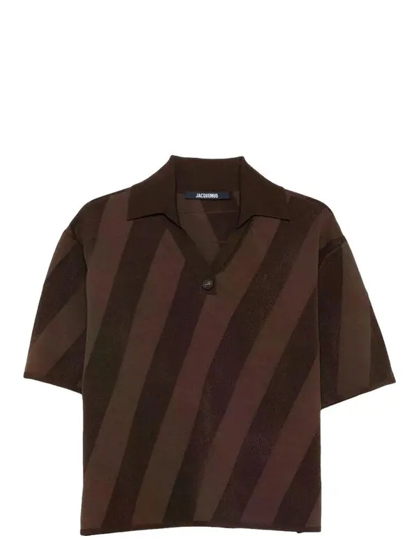 Jacquemus Stripped V-neck Polo Shirt - Brown