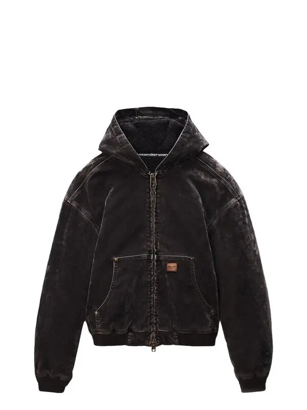 Alexander Wang Carpenter Flocked Denim Hoodie - Gray