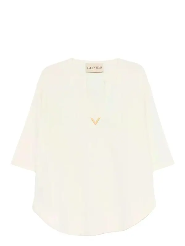 Valentino Garavani Logo-appliqué Knitted Blouse - Neutrals