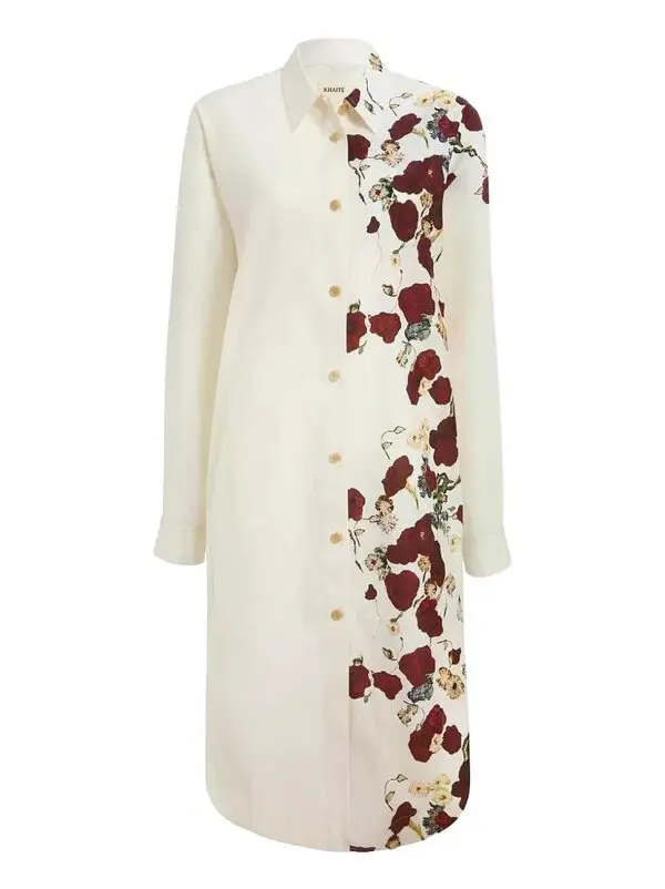 Khaite Gloria Floral-print Shirt Dress - Neutrals