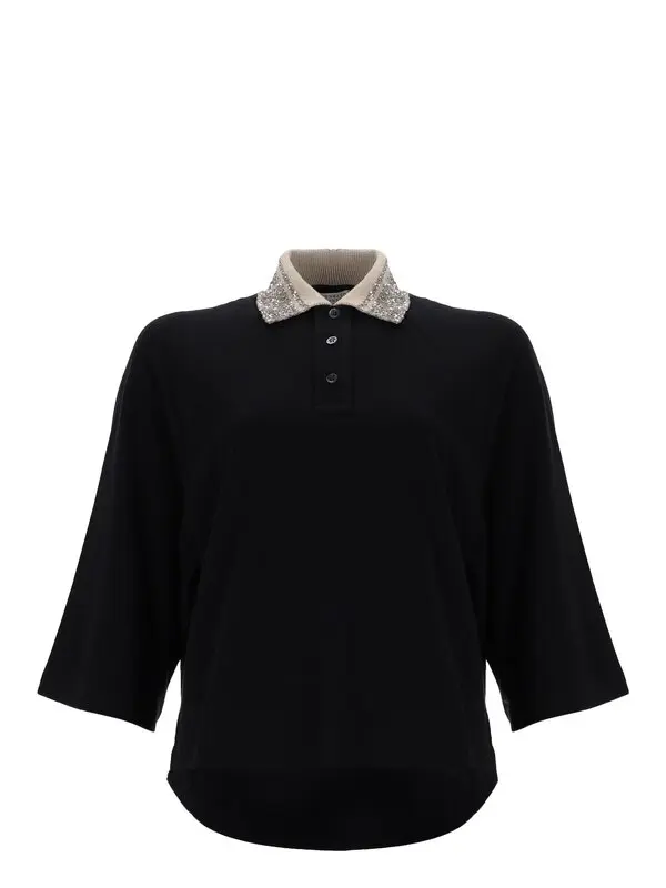 Brunello Cucinelli Polo Shirt With Embellished Collar - Black