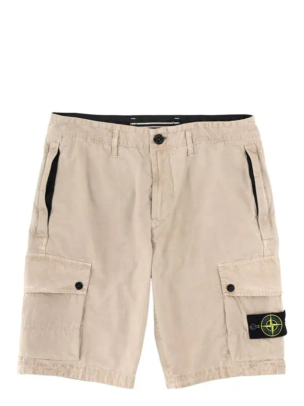 Stone Island Cargo Shorts With Logo Patch - Beige
