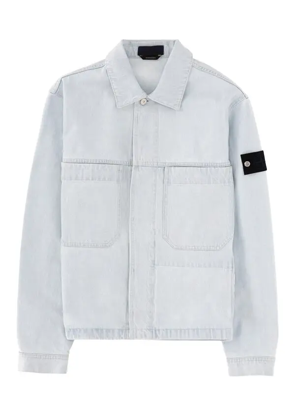 Stone Island Denim Jacket With Logo Patch - Blue