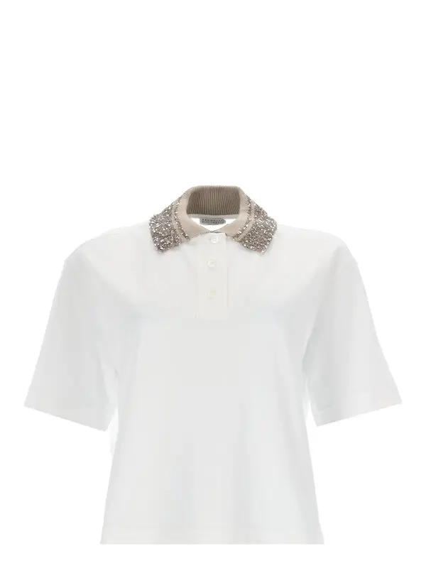 Brunello Cucinelli Polo Shirt With Embellished Collar - White