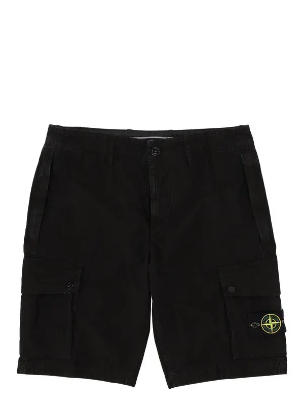 Stone Island Cargo Shorts With Logo Patch - Black