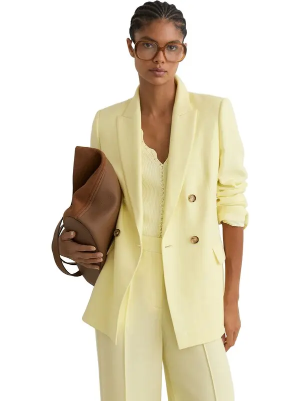 REISS Magda Double-breasted Peak-lapel Suit Jacket - Yellow