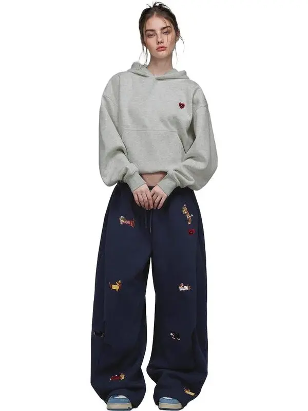 AELFRIC EDEN Embroidered Barrel Sweatpants - Navy Blue