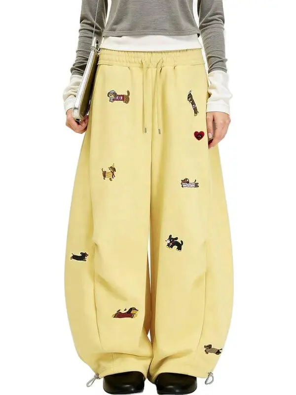 AELFRIC EDEN Embroidered Barrel Sweatpants - Yellow