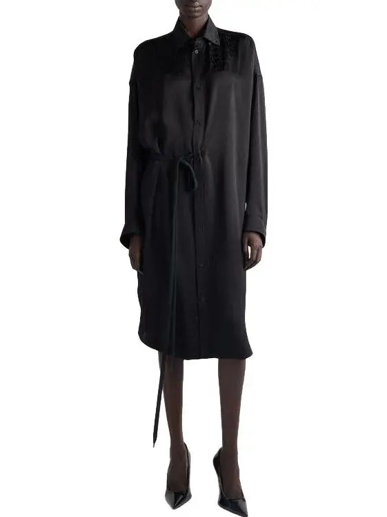 Balenciaga Cocoon Logo Jacquard Oversize Long Sleeve Satin Shirt Dress - 1000 Black
