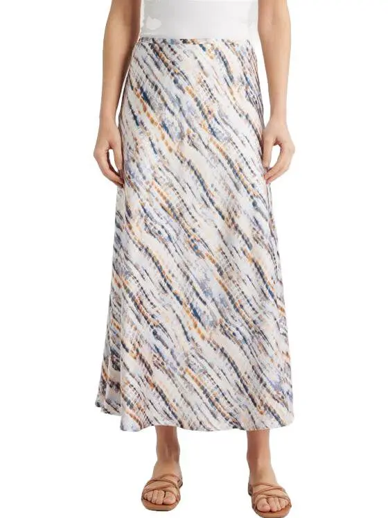 CITY BLUES Bias Cut Printed Maxi Skirt - Caramel/cadet Blue