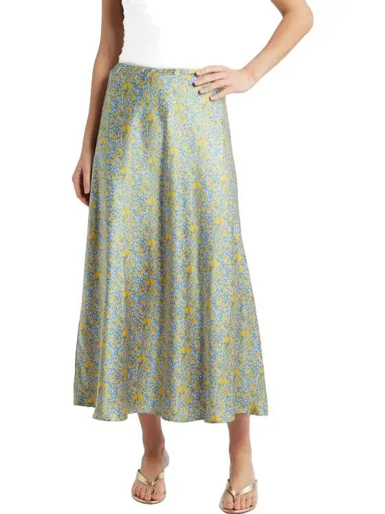 CITY BLUES Bias Cut Printed Maxi Skirt - Ocean/dijon
