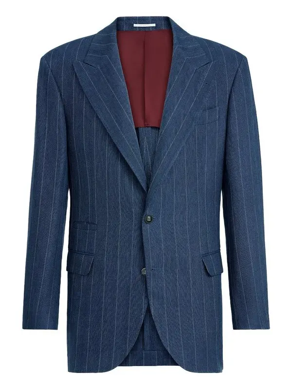Brunello Cucinelli Chalk Stripe Chevron Blazer - Blue