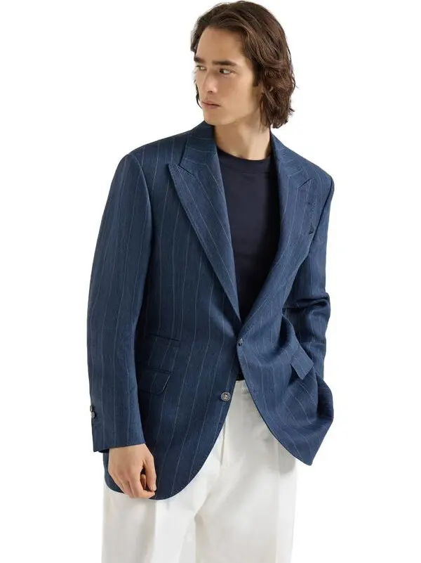 Brunello Cucinelli Chalk Stripe Chevron Blazer - Blue