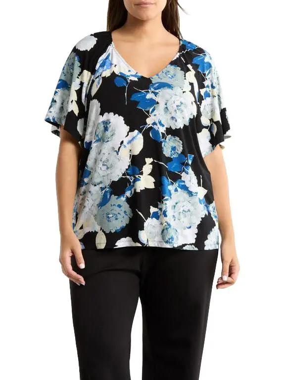 Anne Klein Floral V-neck Top - Anne Black Multi