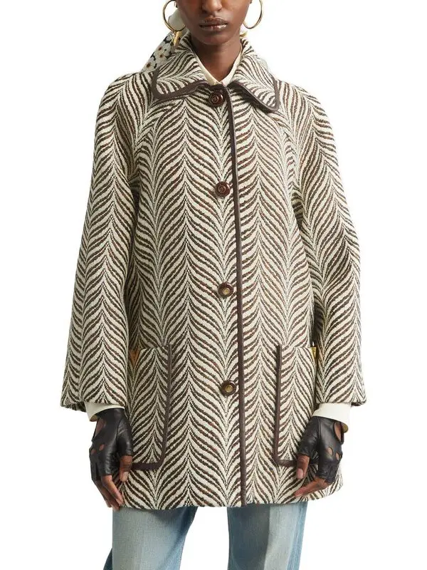 Valentino Garavani Wool Blend Jacquard Coat - Ivory