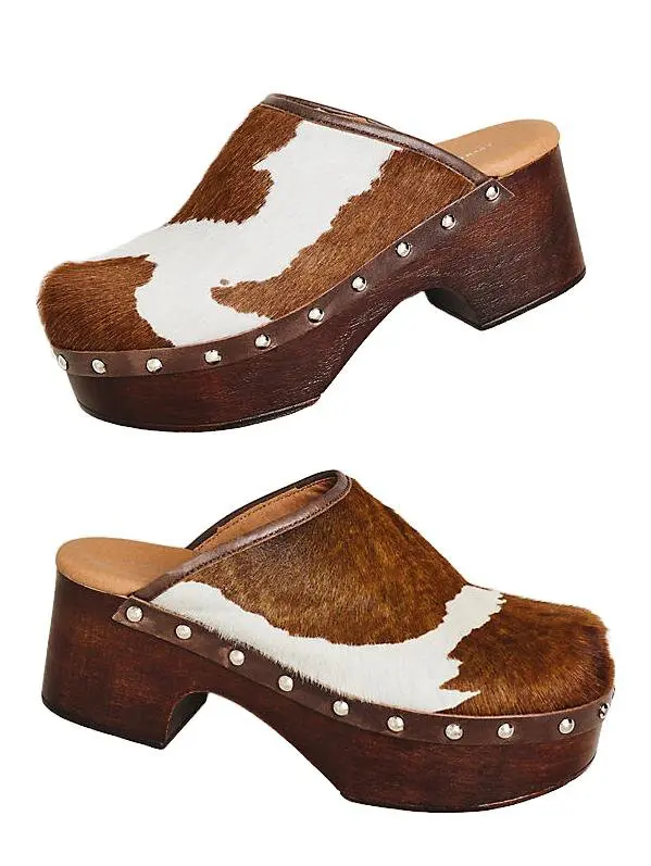 Anthropologie Studded Cow Print Clogs - Cow Haircalf