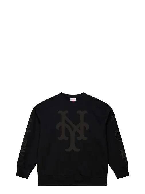 Mitchell & Ness New York Mets Phantom Fleece Crewneck Sweatshirt - Black