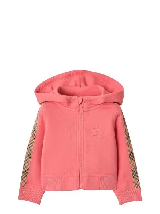 Burberry Check Trim Cotton Zip Hoodie - Pale Hibiscus
