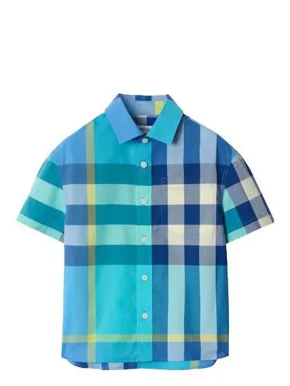 Burberry Check Cotton Shirt - Bright Turquoise