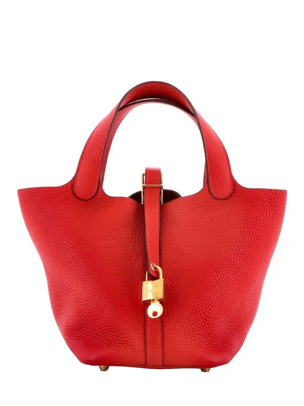 HERMES Picotin Lock Bag Clemence Pm - Rouge Casaque