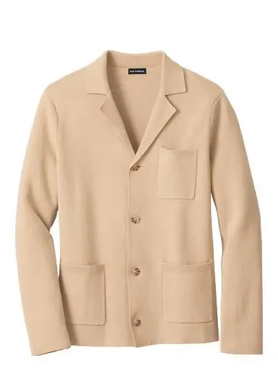 PAUL FREDRICK Cotton Notch Lapel Cardigan Sweater - Tan