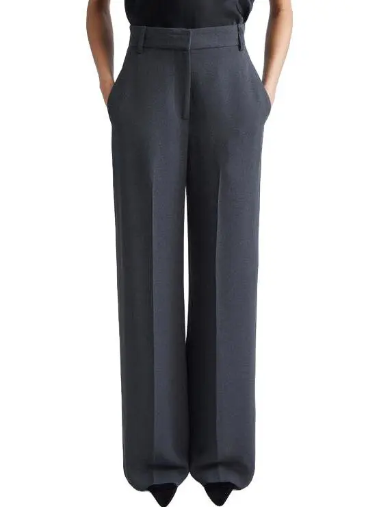 St. John High-waisted Wide Leg Crepe Pants - Dark Grey Melange