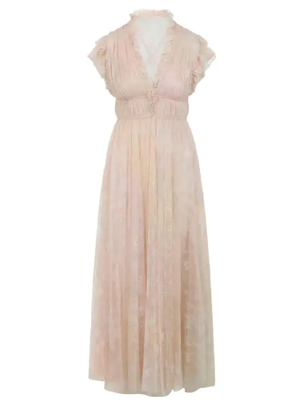 Alberta Ferretti Lace Ruffled Dress - Pink