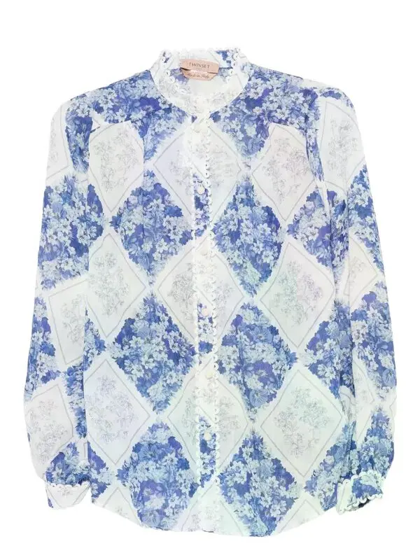 TWINSET Floral-print Long-sleeve Shirt - Blue