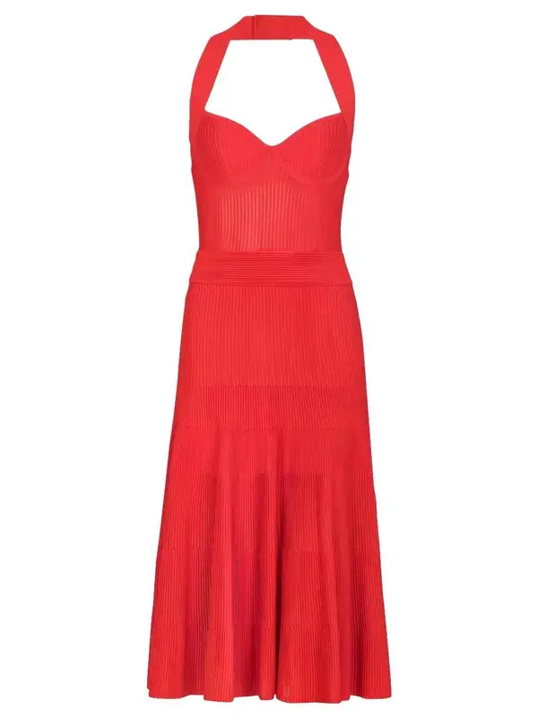 Balmain Halterneck Knitted Dress - Red