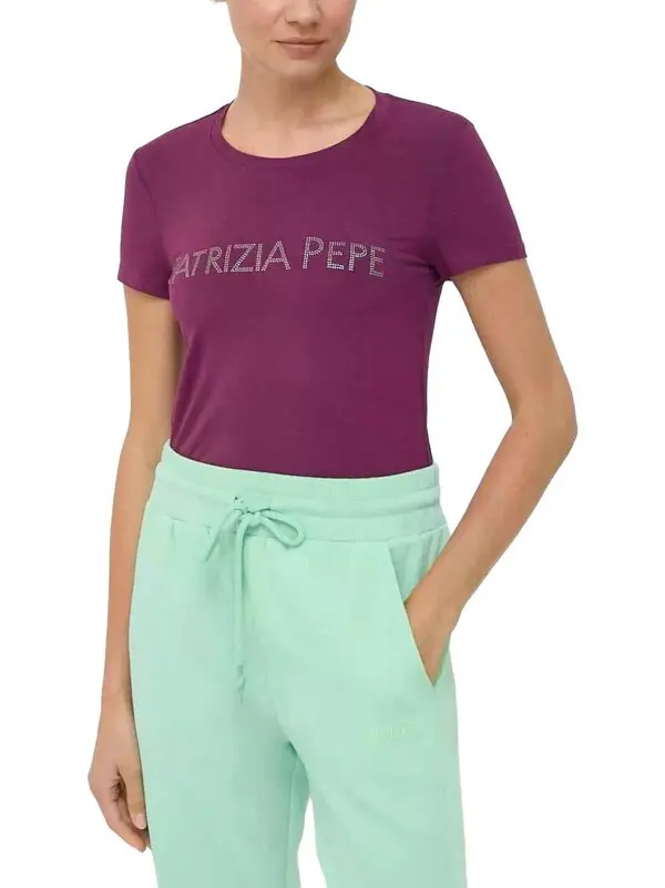 Patrizia Pepe Slim Fit Rhinestone Logo T-shirt - Purple