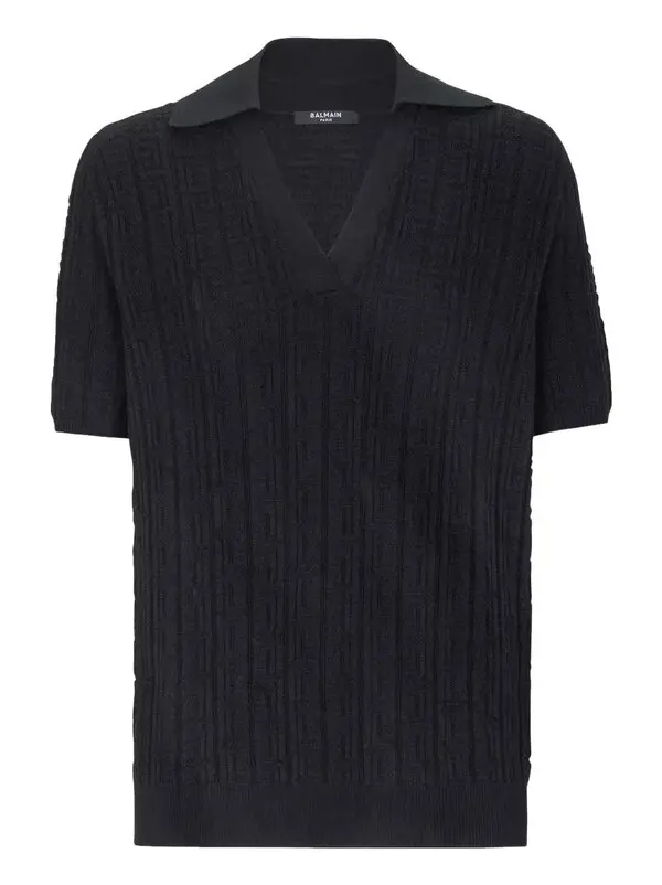 Balmain Monogram-jacquard Knitted Top - Black