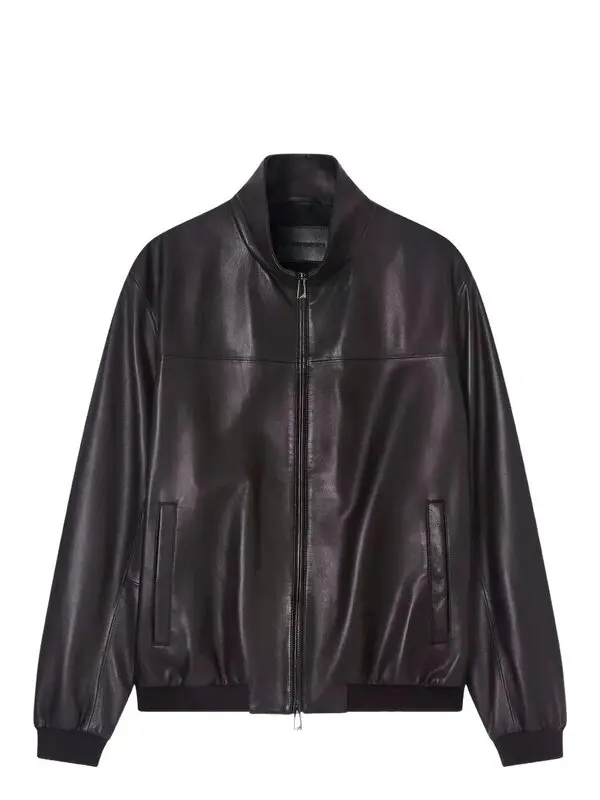 Emporio Armani Leather Zip-up Jacket - Brown