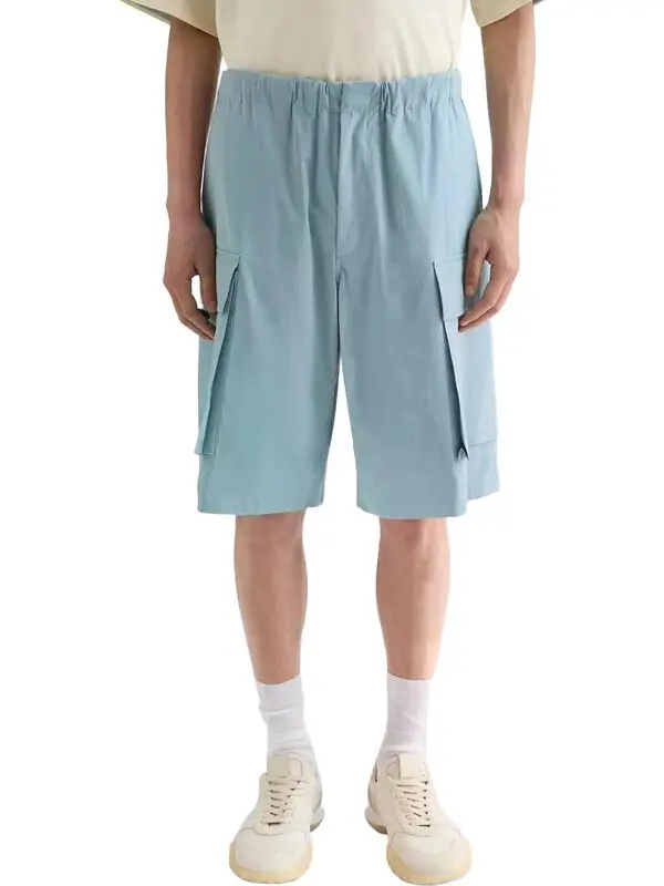 JIL SANDER Poplin Texture Cotton Shorts - Blue