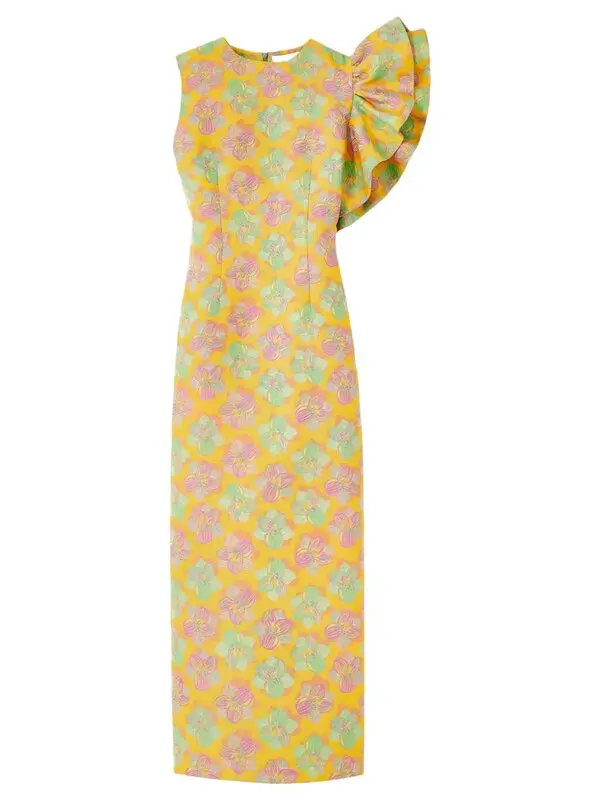 DESTREE Floral One-shoulder Midi-dress - Yellow