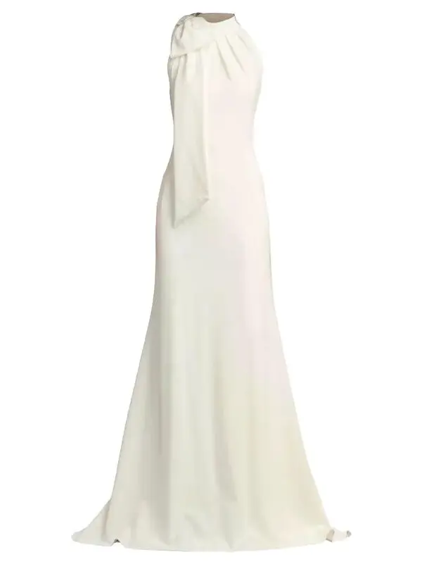 Tadashi Shoji Bow-detail Halterneck Maxi Dress - Neutrals