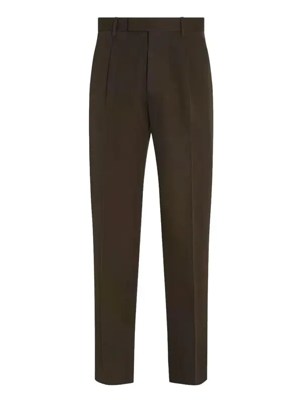 Zegna Pleated Cotton-wool Trousers - Brown