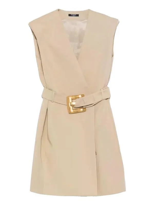 Balmain Sleeveless V-neck Belted Blazer Mini Dress - Neutrals