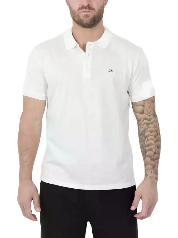 C.P. COMPANY Buttoned Logo-patch Polo Shirt - White