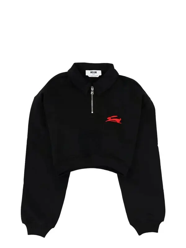 MSGM Half-zip Cropped Sweatshirt - Black