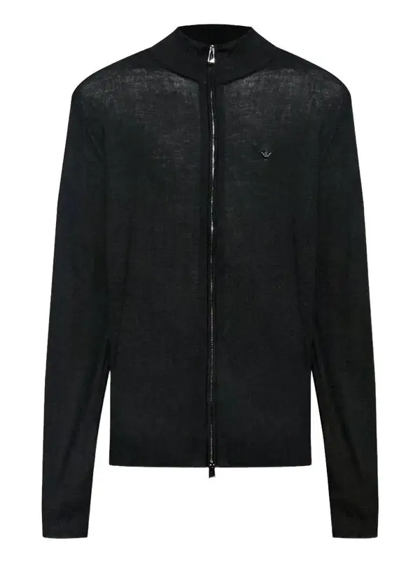 Emporio Armani High-neck Zipped Cardigan - Black