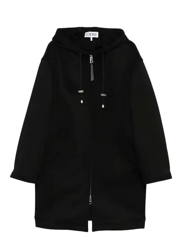 Loewe Hooded Zip-up Coat - Black