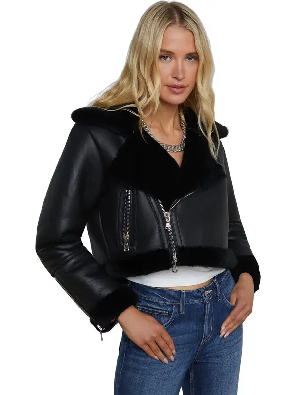 L'Agence Pike Shearling Leather Jacket - Black