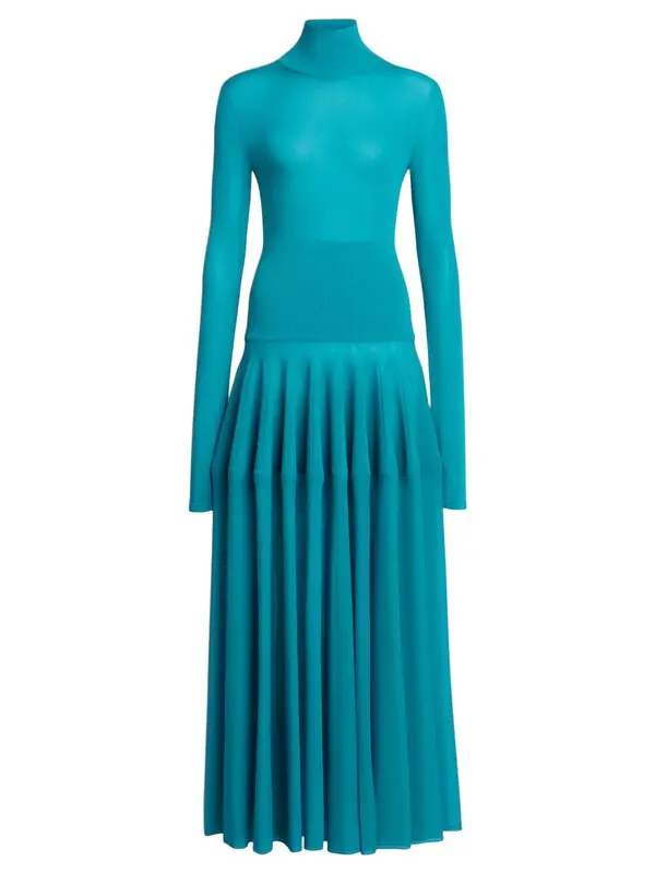Alaïa Knitted Crinoline Peplum Maxi Dress - Turquoise