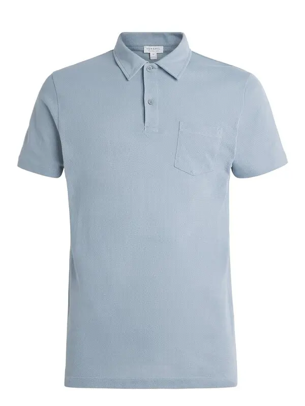 Sunspel Supima Cotton Riviera Polo Shirt - Blue
