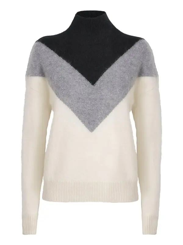 Theory Cashmere Chevron Rollneck Sweater - Ivory