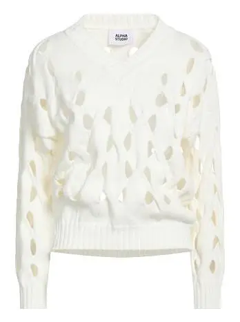Alpha Studio Knitted V-neck Sweater - White