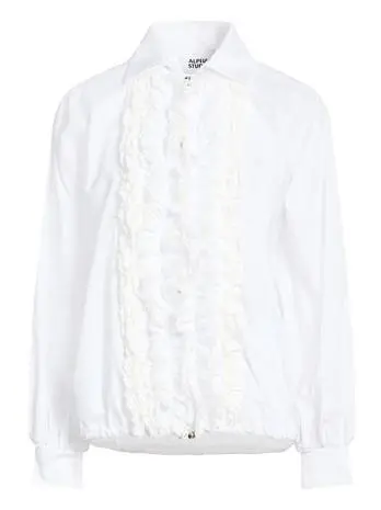 Alpha Studio Ruched Cotton Shirt - White