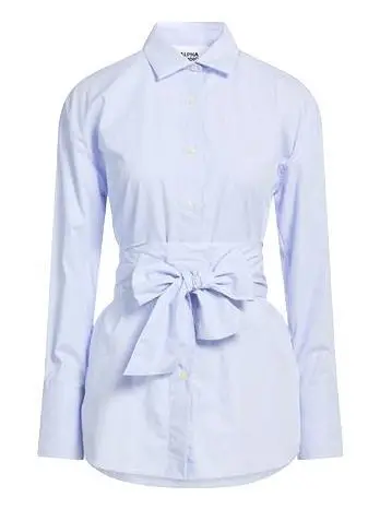 Alpha Studio Striped Cotton Poplin Shirt With Belt - Blue