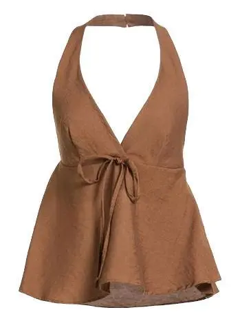 VICOLO Peplum Halterneck Top - Brown