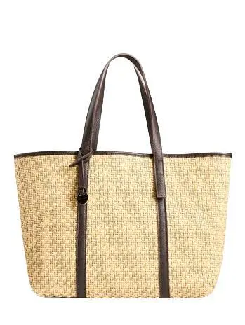 LAURA DI MAGGIO Leather Trim Raffia Shopper - Brown